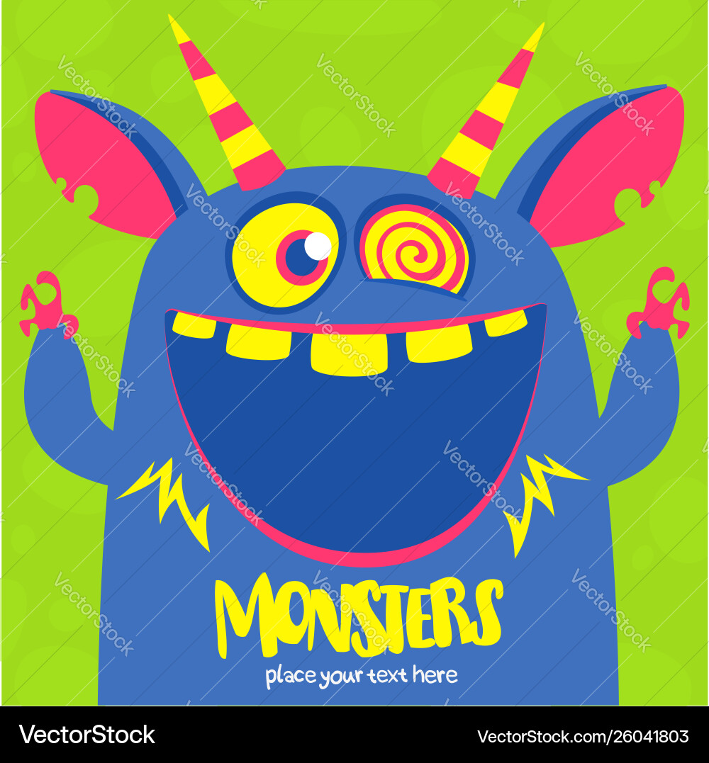 Halloween blue and horned monster Royalty Free Vector Image