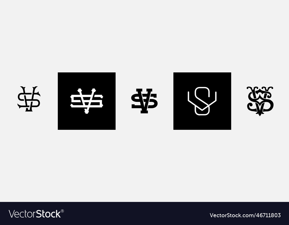 Initial letters vs monogram logo design bundle Vector Image