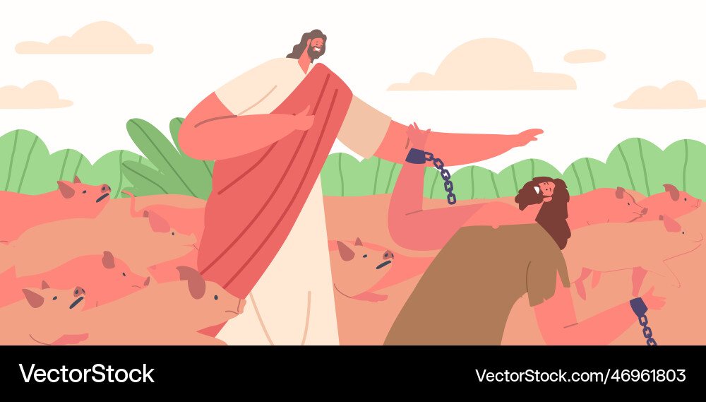 Jesus cast out a demon from a man sending Vector Image
