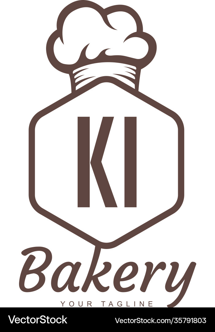 Ki letter logo design with chef icon bakery Vector Image