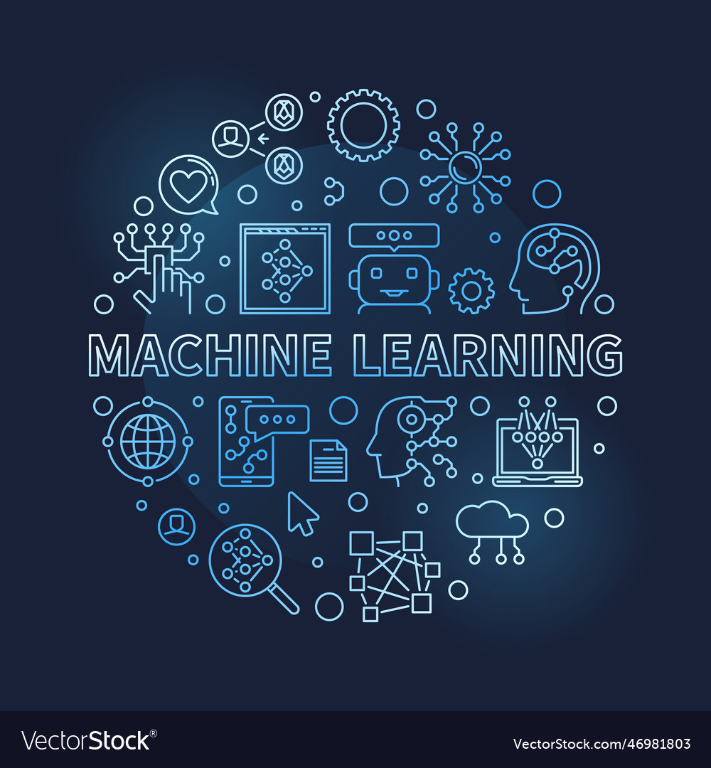 Machine learning line round blue banner ml Vector Image