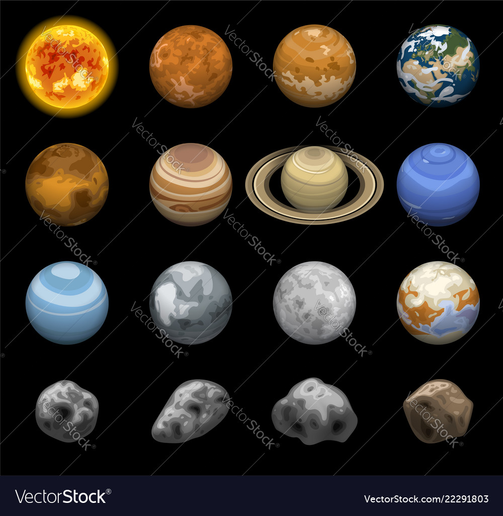 Space Planets Icon Set Isometric Style Royalty Free Vector