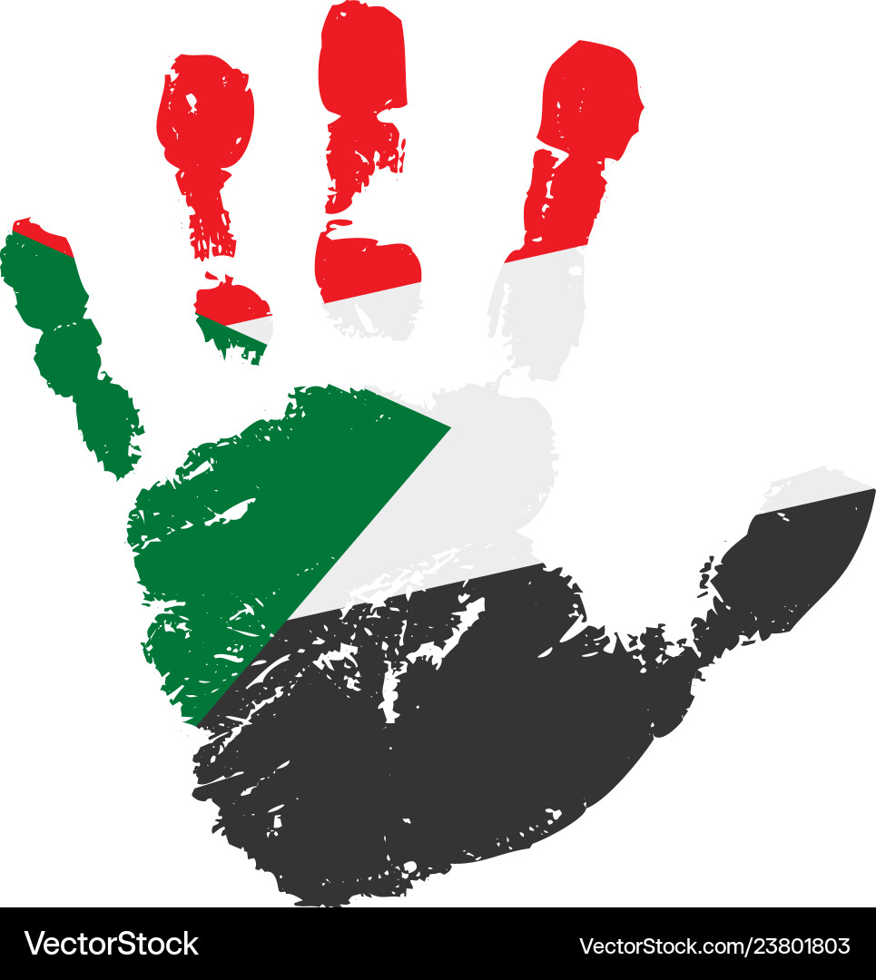 Sudan flag and hand on white background Royalty Free Vector