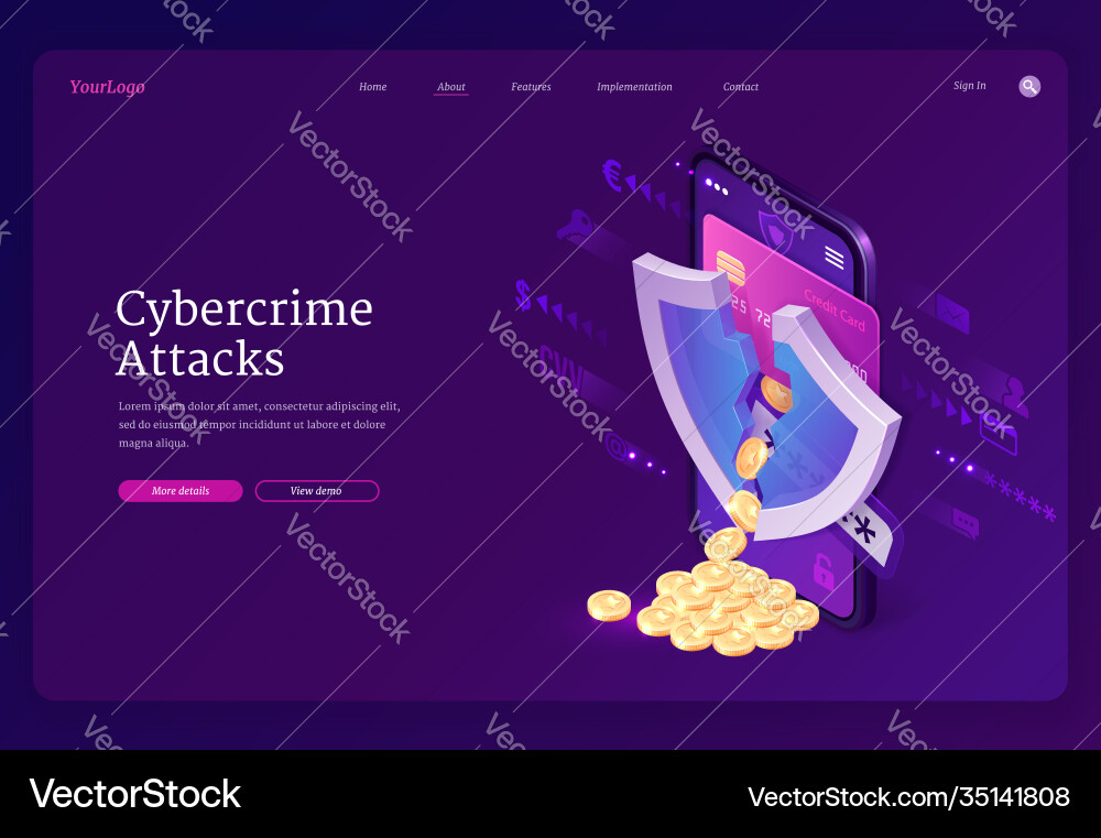 Cybercrime attack isometric landing page banner Vector Image
