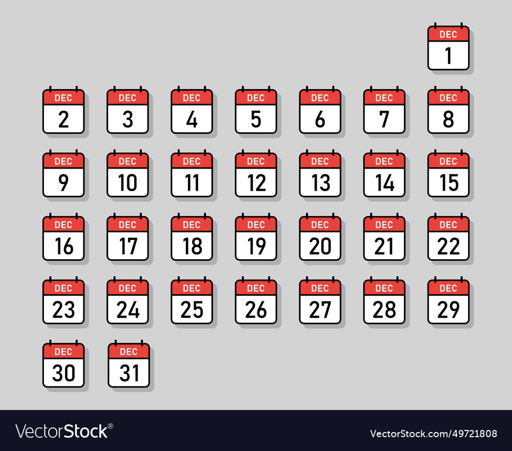 December daily calendar in one group set Vector Image