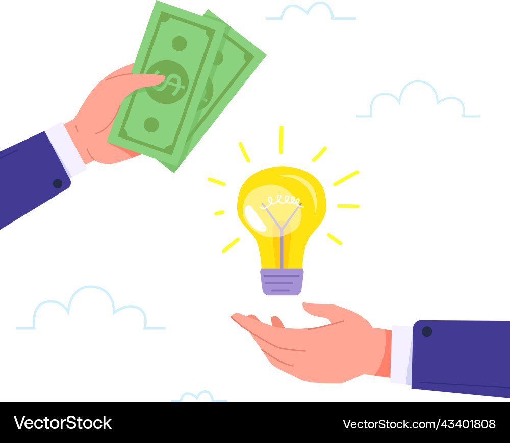 Exchange money for lightbulb hands changing cash Vector Image
