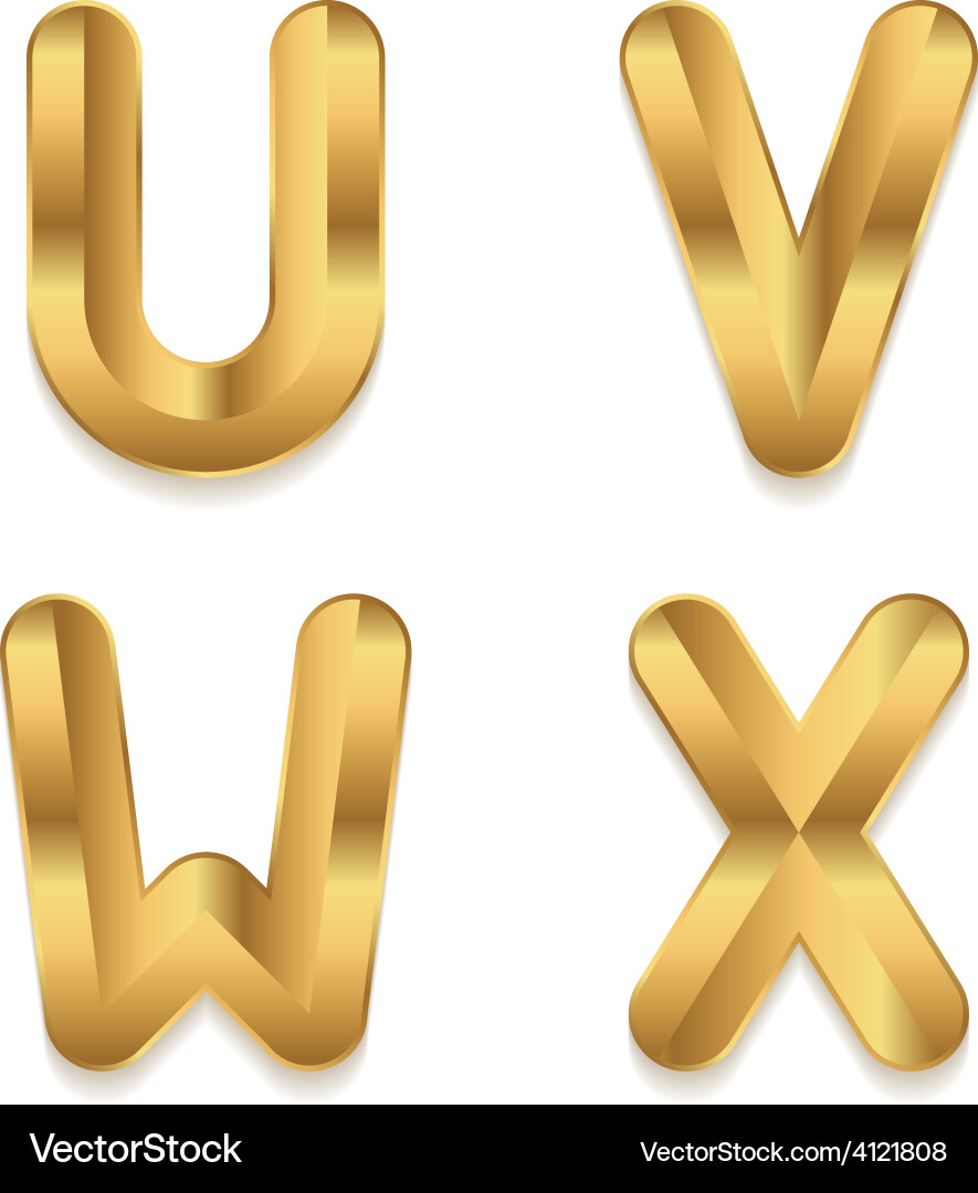 Golden alphabet set metallic 3d letters Royalty Free Vector