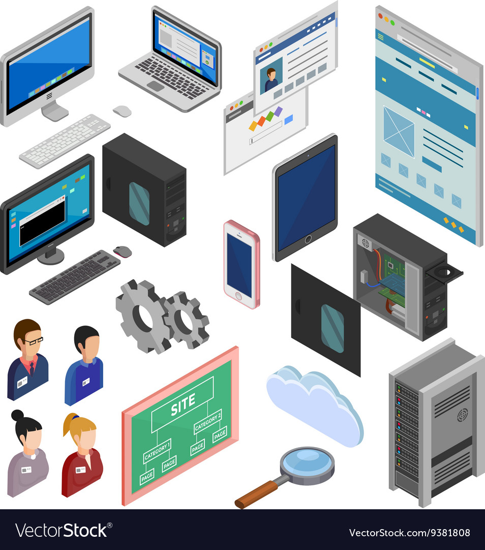 Isometric Development Icons Royalty Free Vector Image