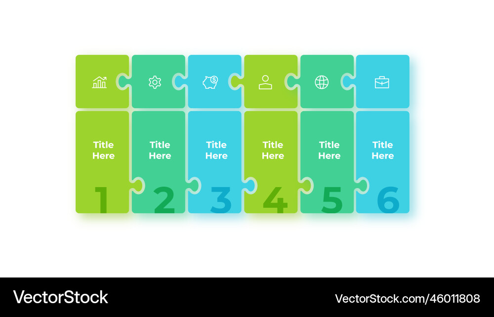 Six puzzles arranged in a row infographic Vector Image