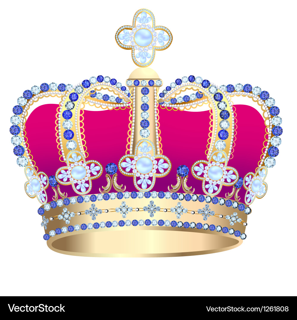 Tsarist gold corona with pearl and pattern Vector Image