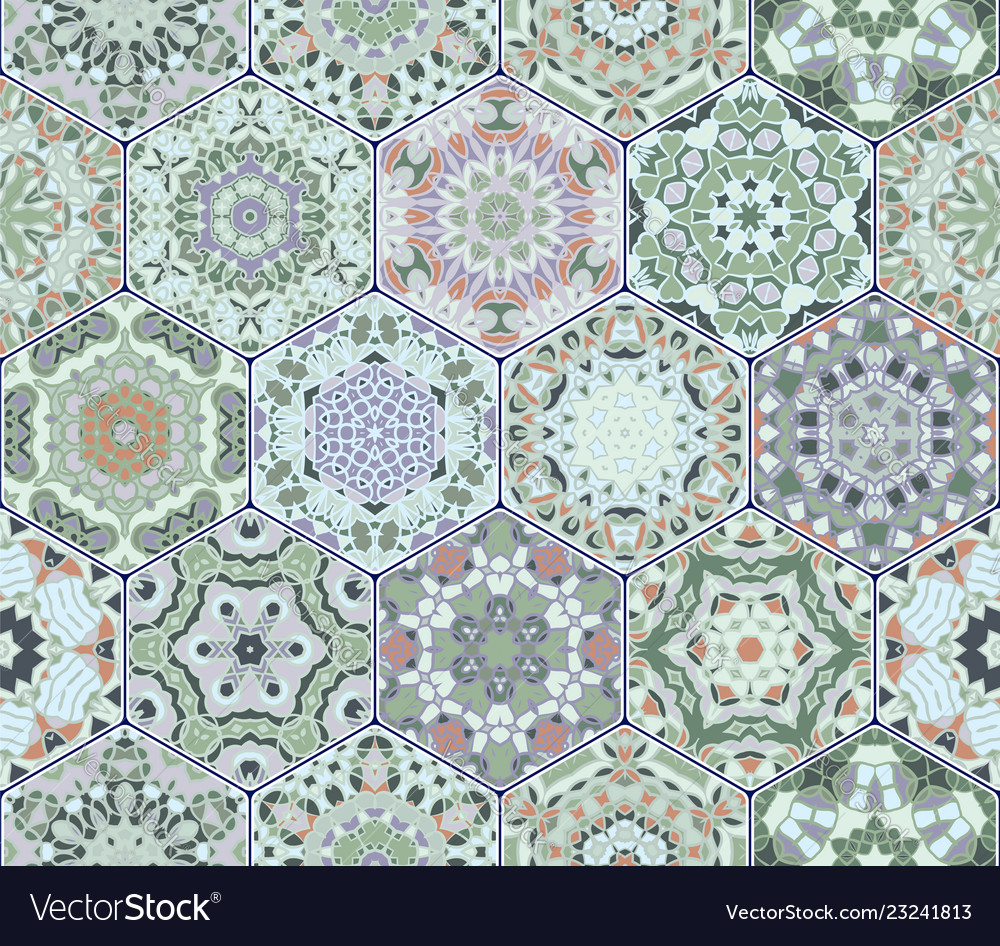 Bright seamless pattern hexagonal tiles Royalty Free Vector