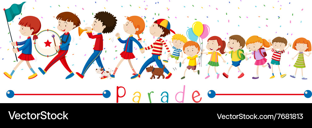 Children and band in parade Royalty Free Vector Image