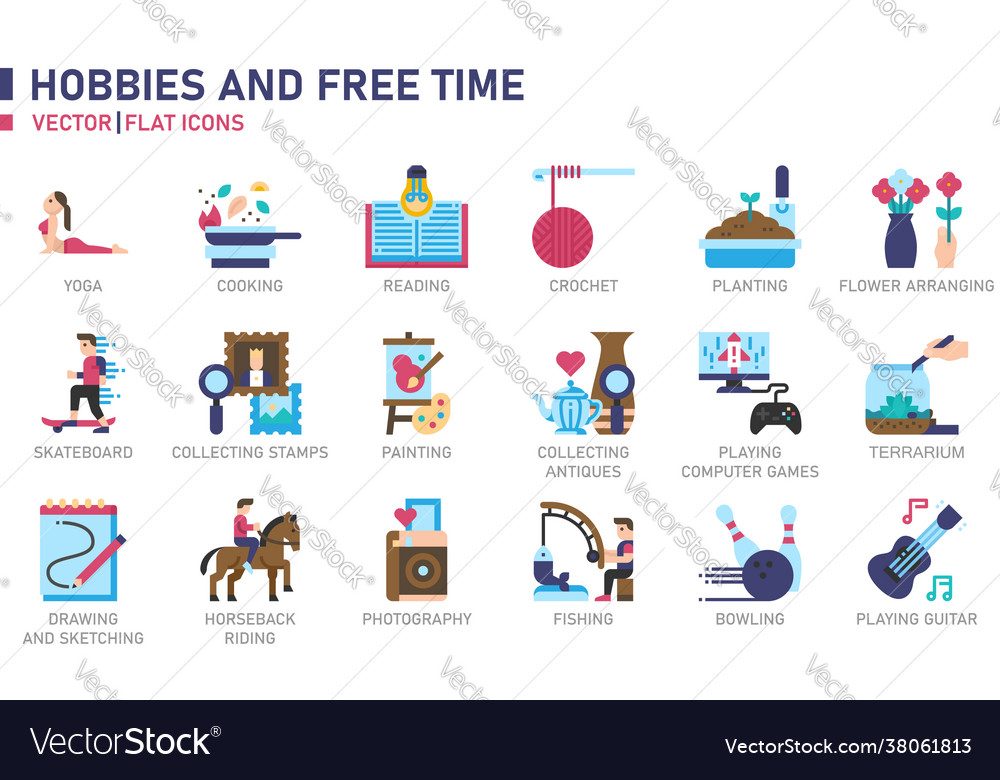 Hobbies flat 1 Royalty Free Vector Image - VectorStock