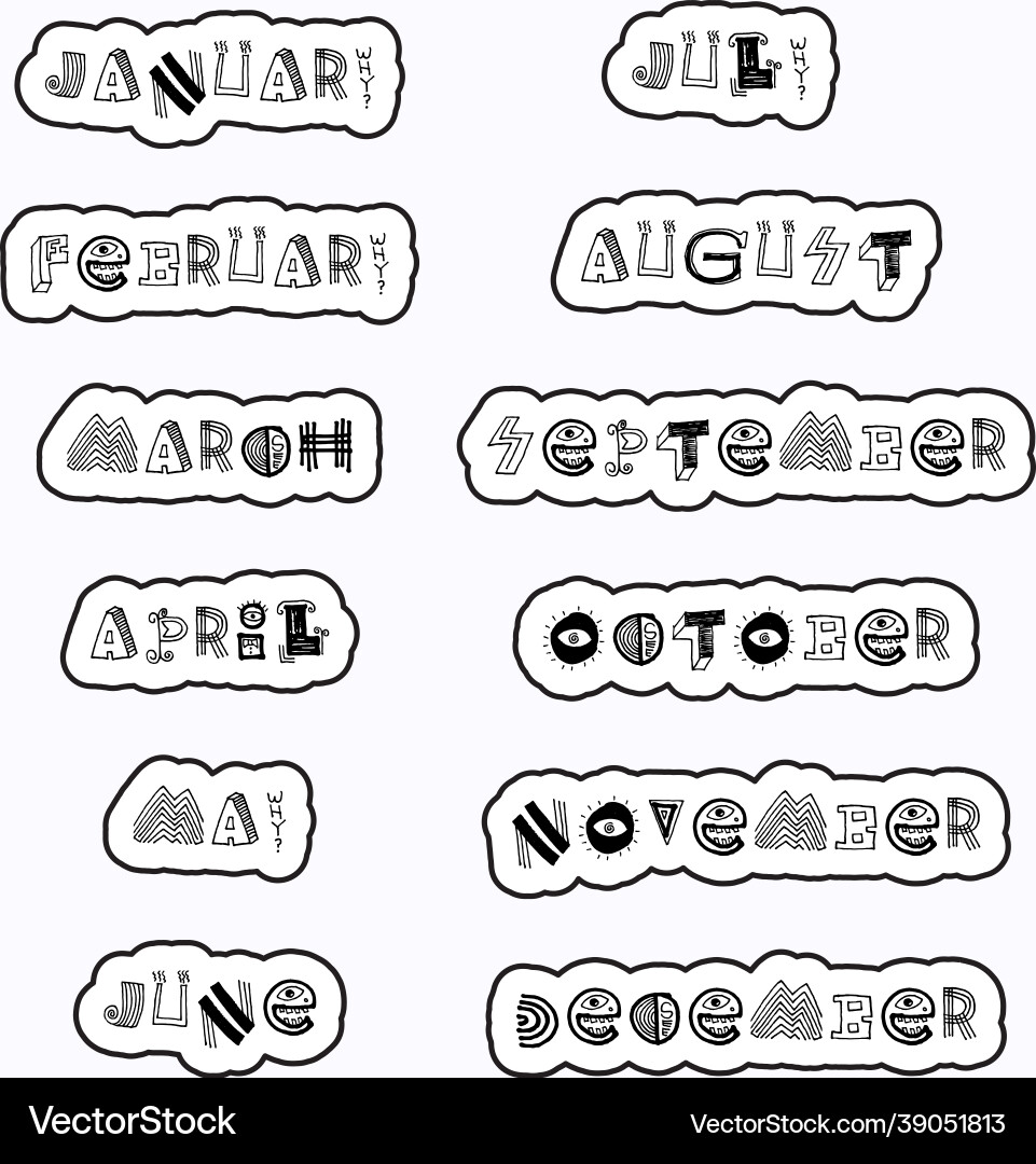 Month name sticker with cut line free Royalty Free Vector