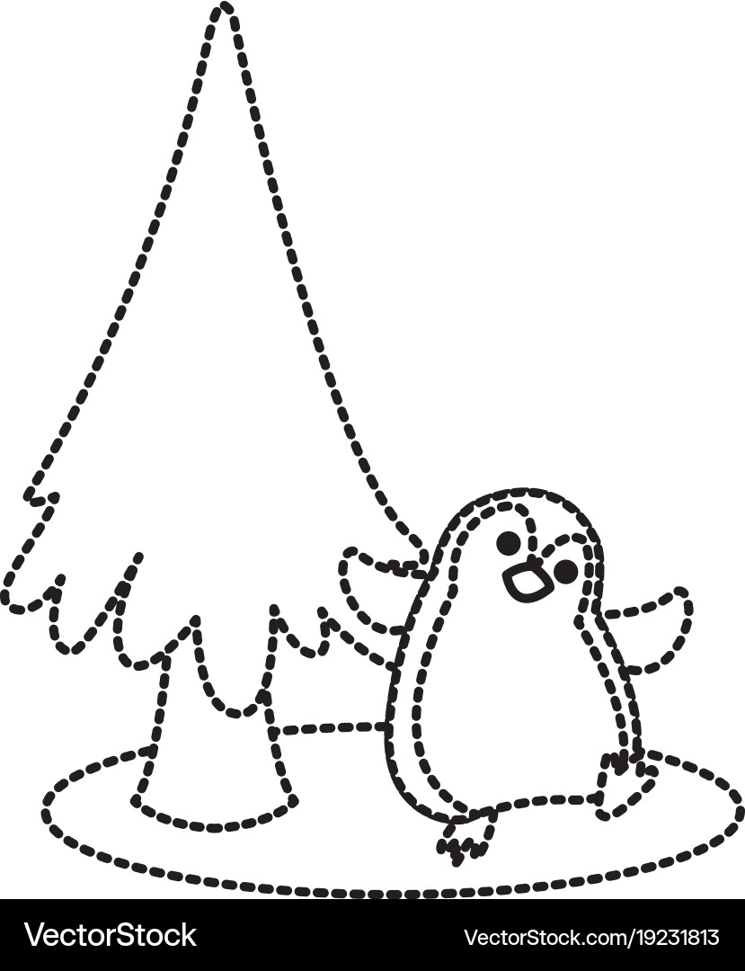 Penguin and christmas tree cartoon Royalty Free Vector Image