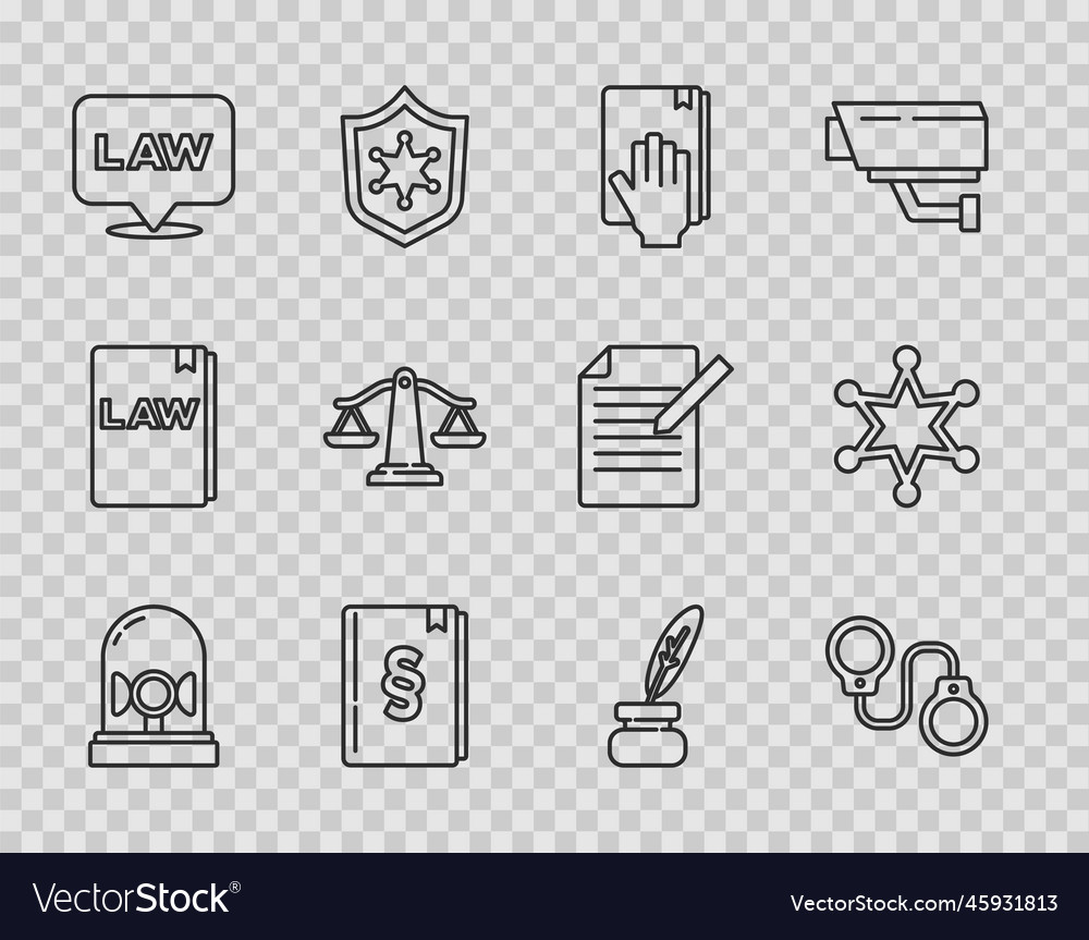 Set line flasher siren handcuffs oath Royalty Free Vector Set line flasher siren handcuffs oath Royalty Free Vector