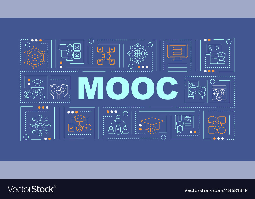 2d Mooc Text With Thin Linear Icons Royalty Free Vector