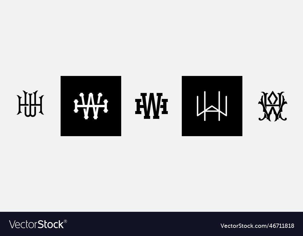 Initial letters wh monogram logo design bundle Vector Image