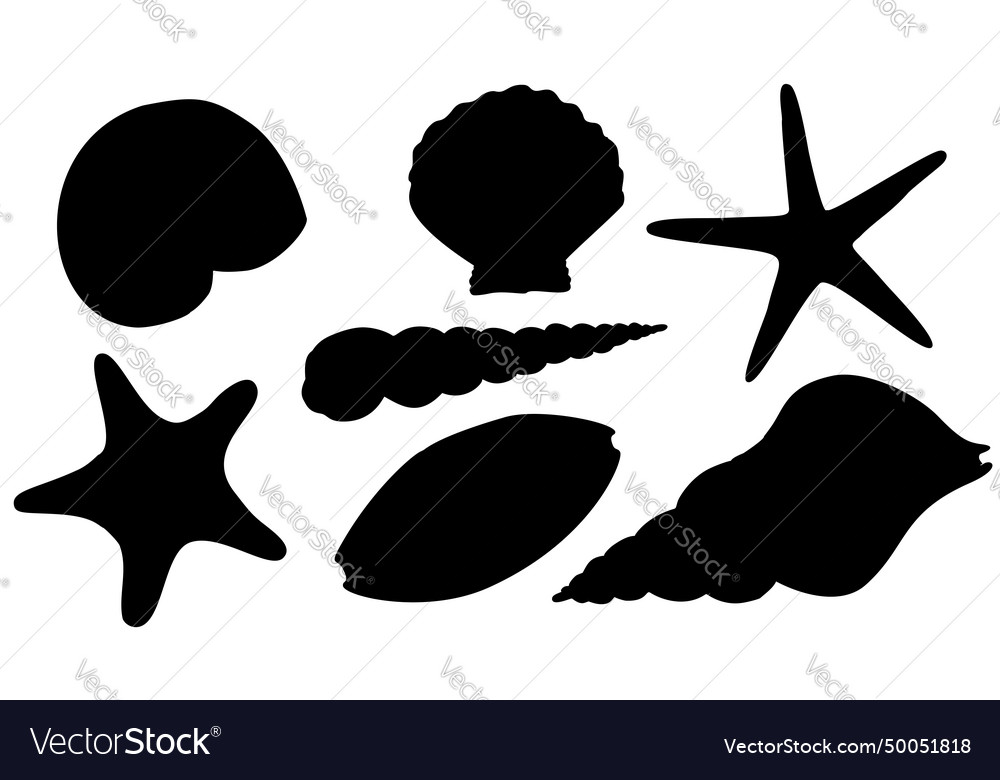 Seashell silhouettes set Royalty Free Vector Image