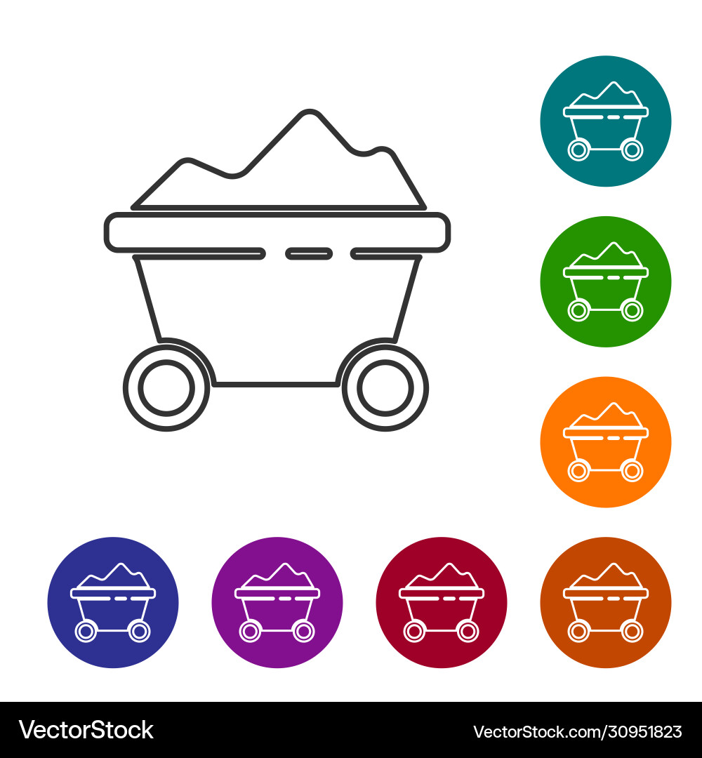 Black line coal mine trolley icon isolated Vector Image