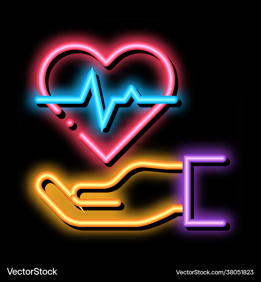Hand hold heart neon glow icon Royalty Free Vector Image
