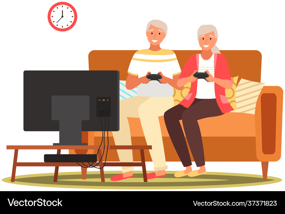 Old people play video game senior Royalty Free Vector Image