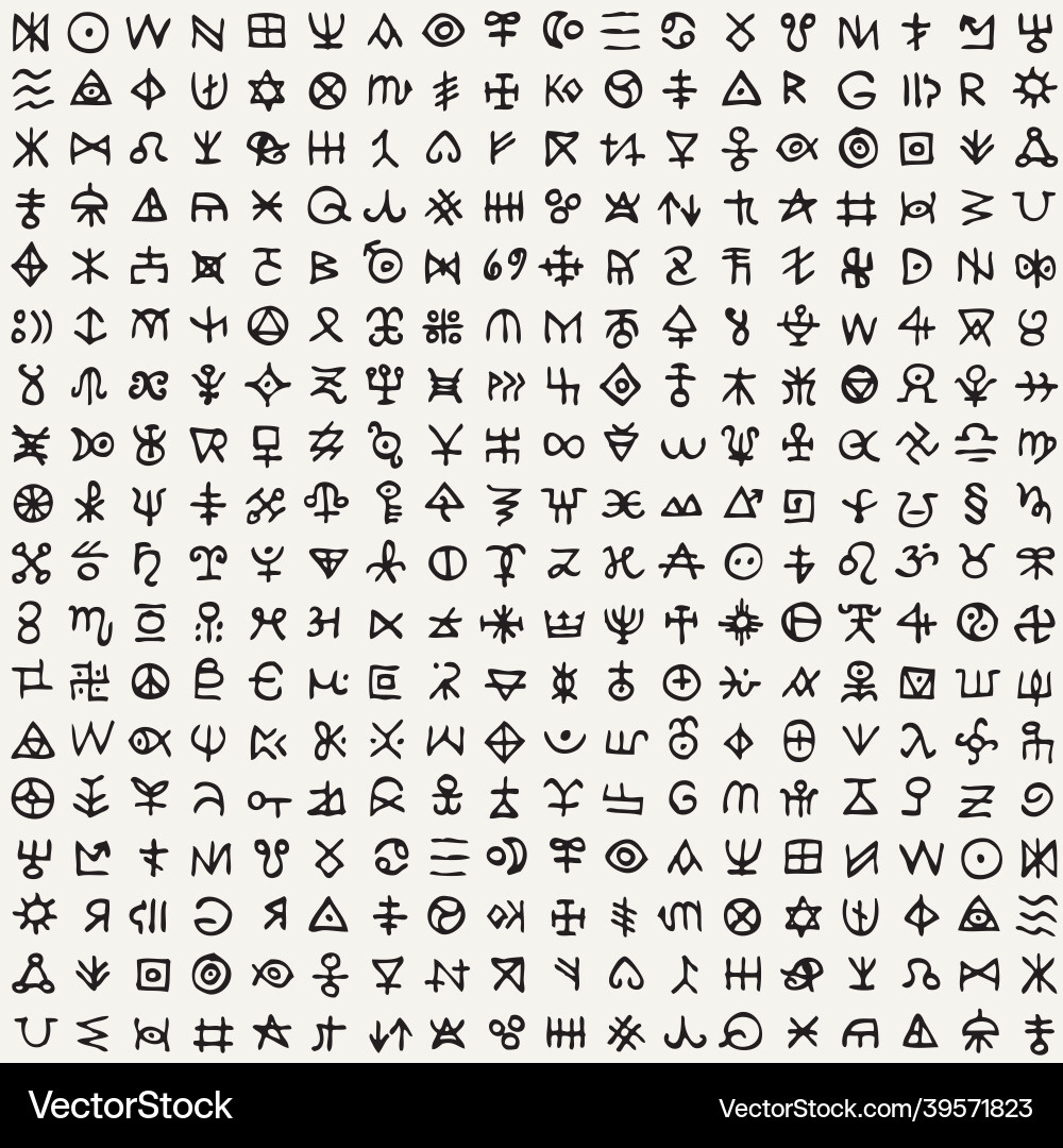 Seamless pattern with occult signs and magic runes