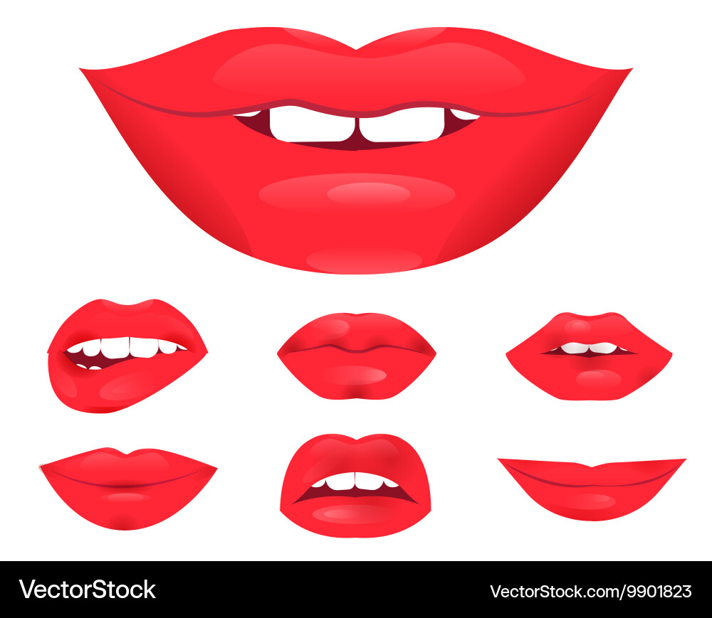 Set glamour lips with red lipstick color Vector Image