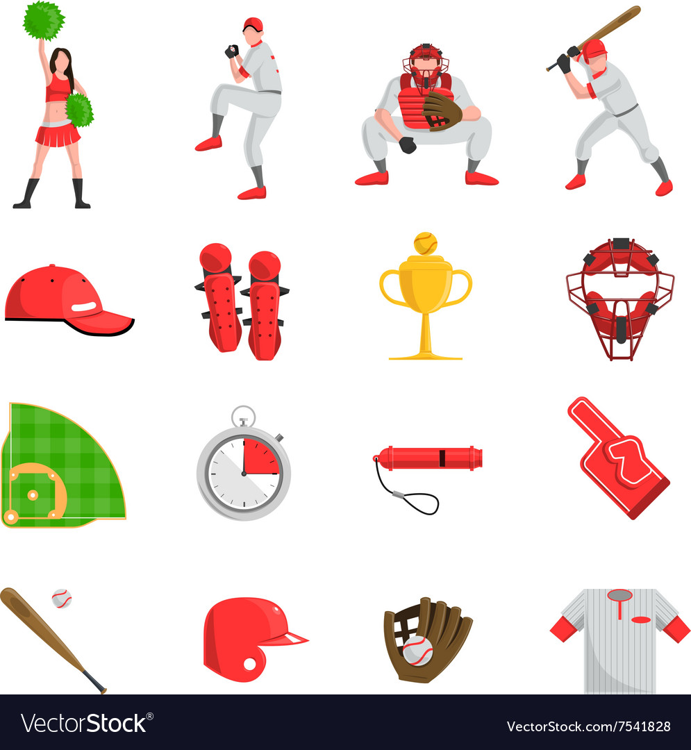 Baseball flat set Royalty Free Vector Image - VectorStock
