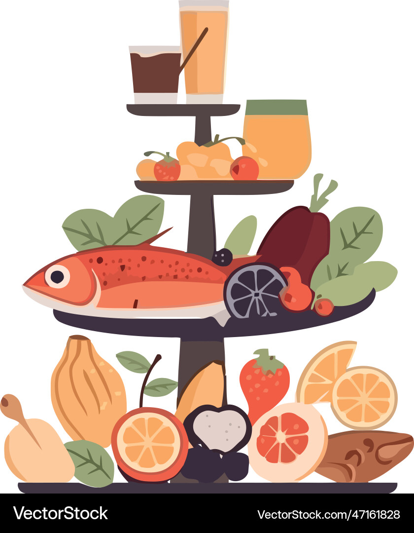 Fresh seafood meal with grilled fish Royalty Free Vector