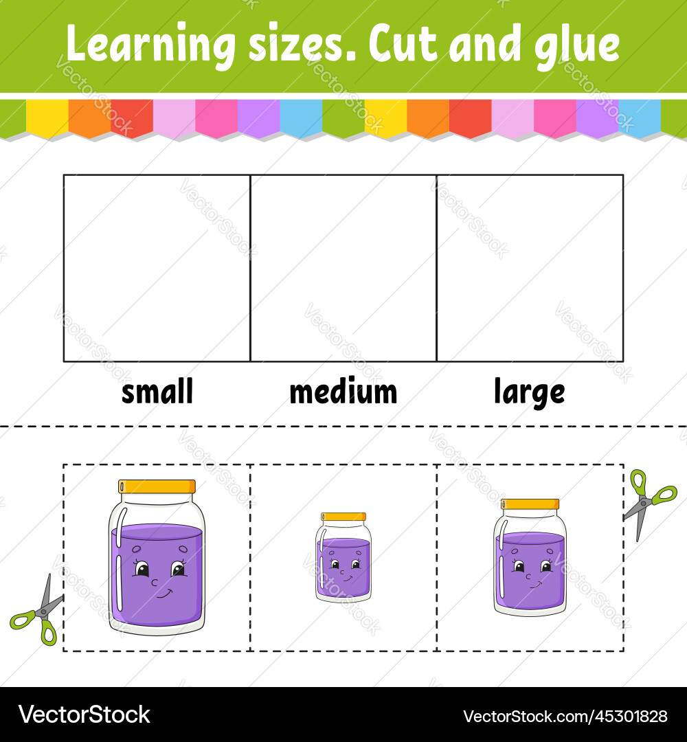 Learning sizes cut and glue easy level color Vector Image