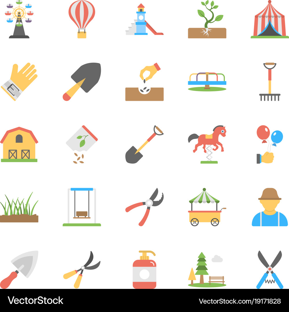Park and garden flat icons set Royalty Free Vector Image