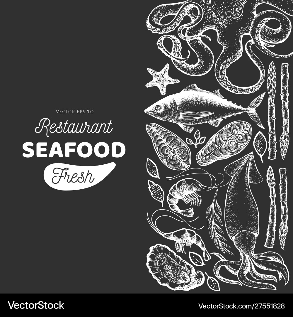 Seafood and fish design template hand drawn on Vector Image