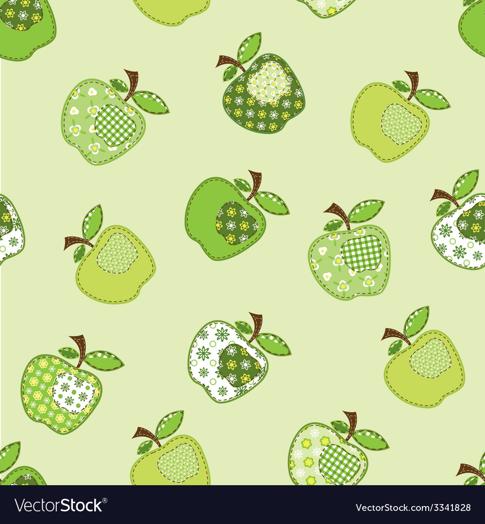 Seamless pattern with green patchwork apples Vector Image
