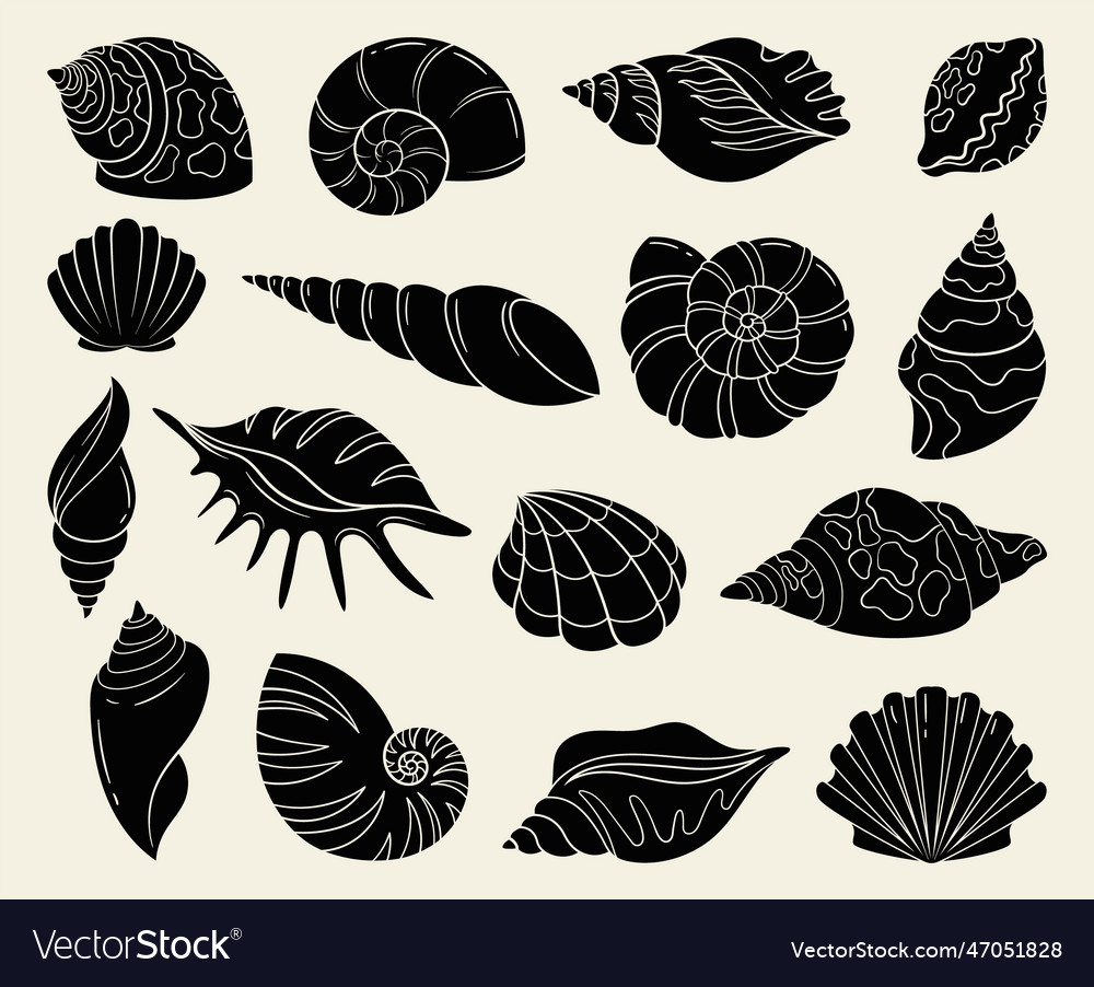 Seashells silhouettes set Royalty Free Vector Image