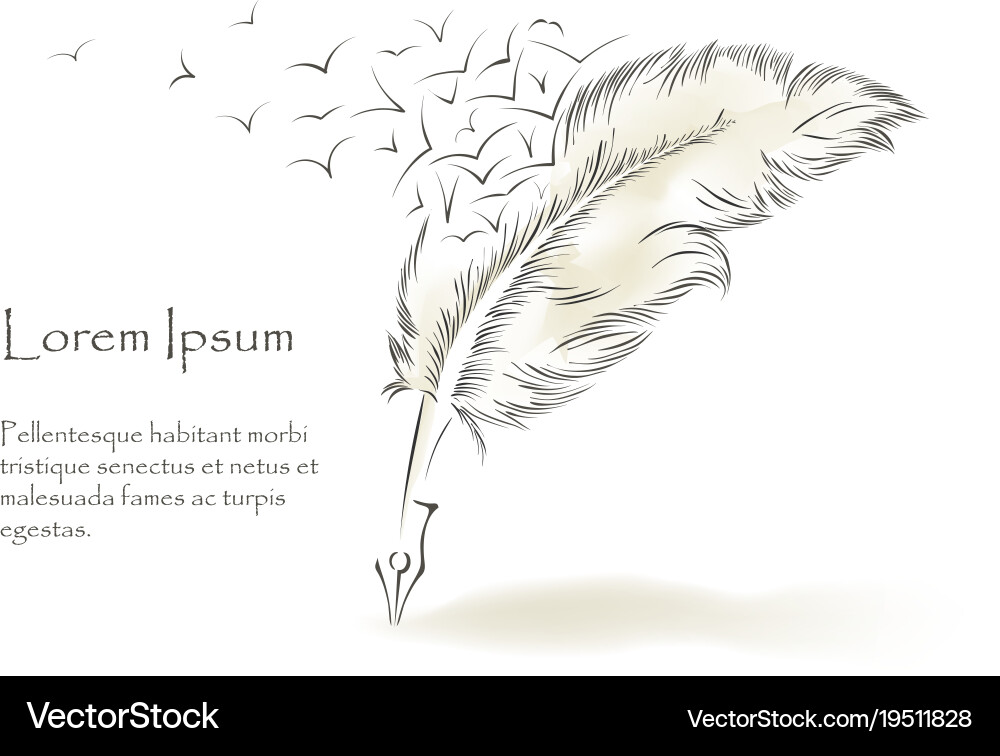 Writing feather paint with flying birds Royalty Free Vector