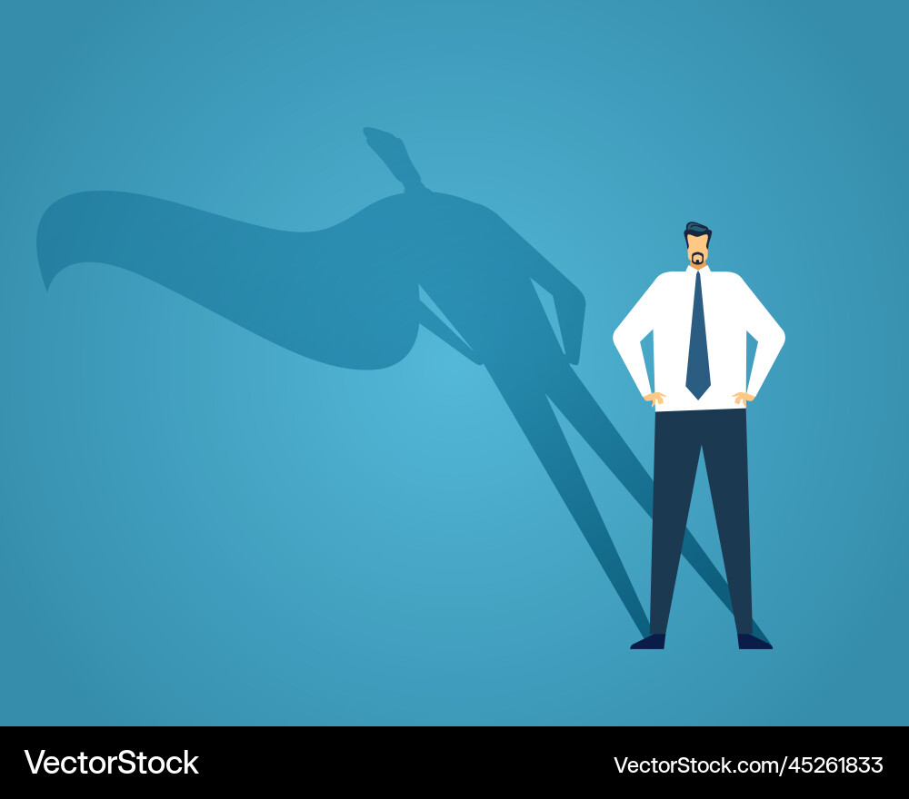 Businessman standing with superhero shadow Vector Image