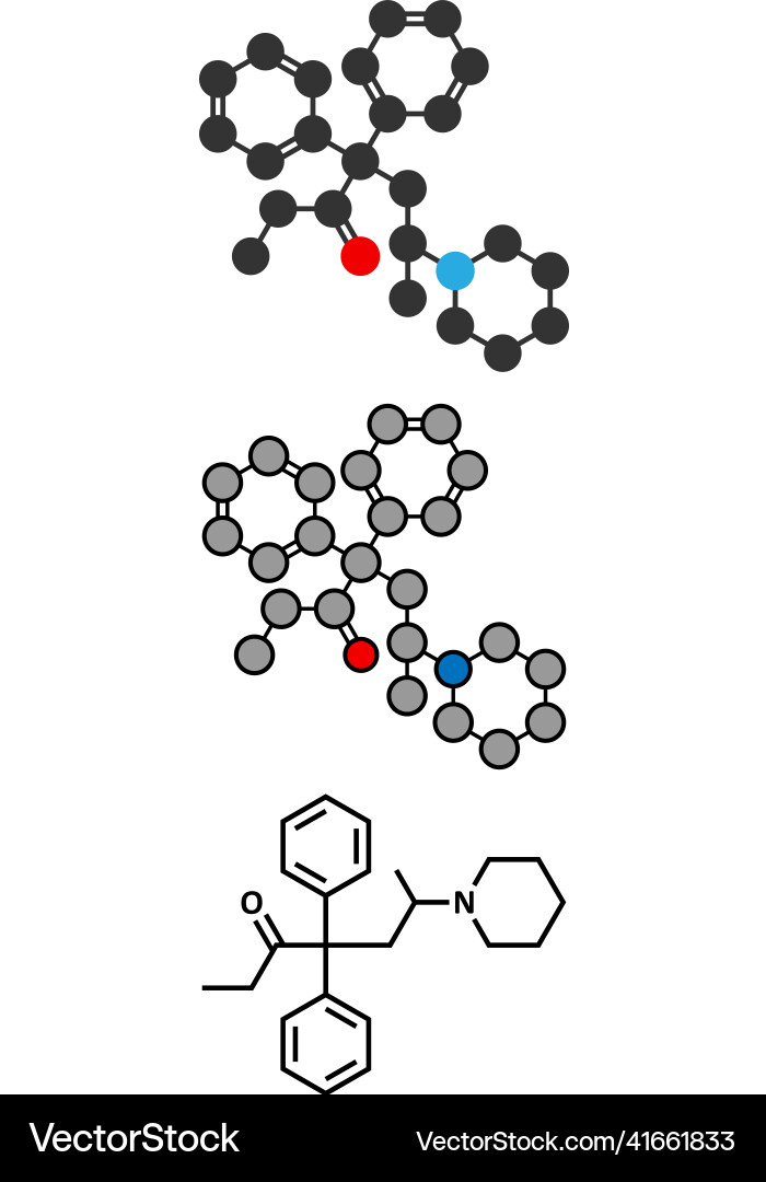 Dipipanone opioid analgesic drug molecule Vector Image