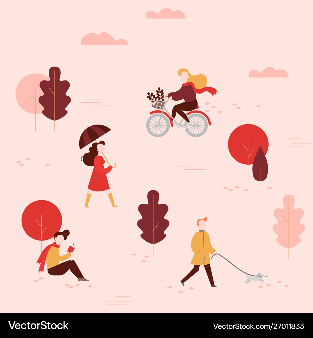 Fall activity cartoon people in autumn park Vector Image