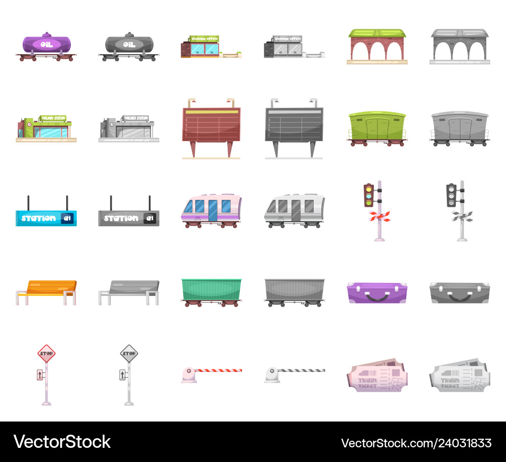Isolated object of train and station symbol set Vector Image