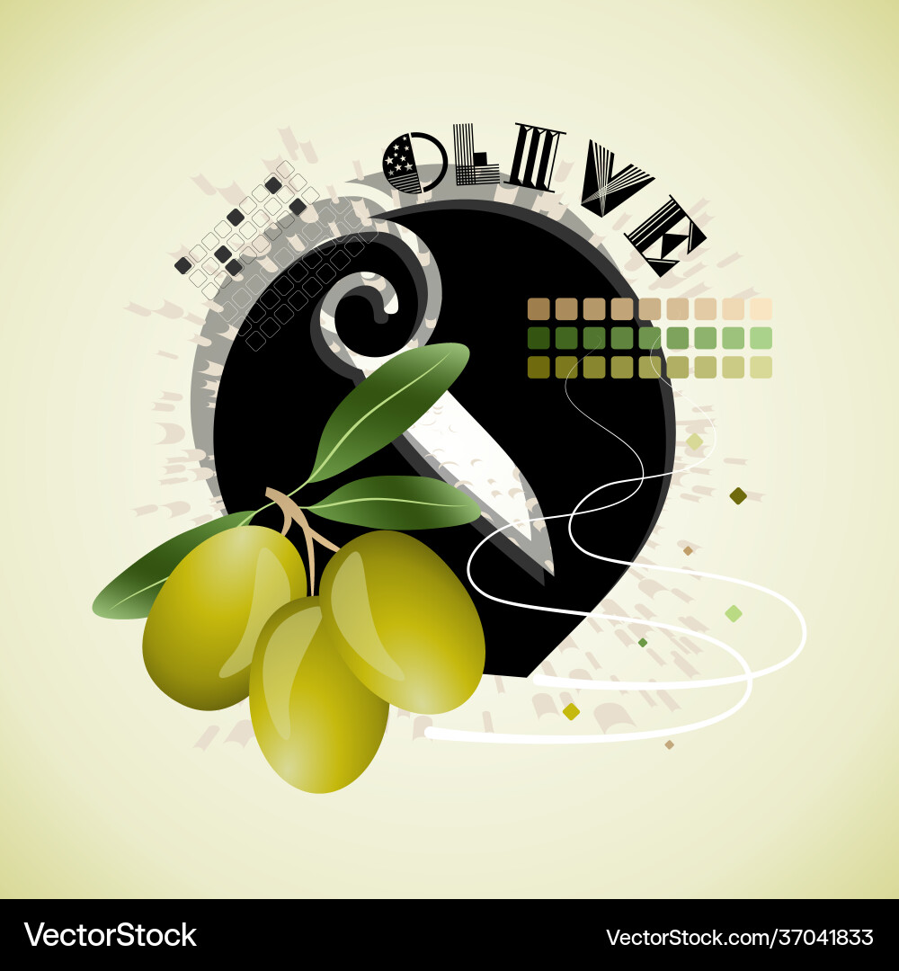 Letter o and olive on a bright abstract Royalty Free Vector