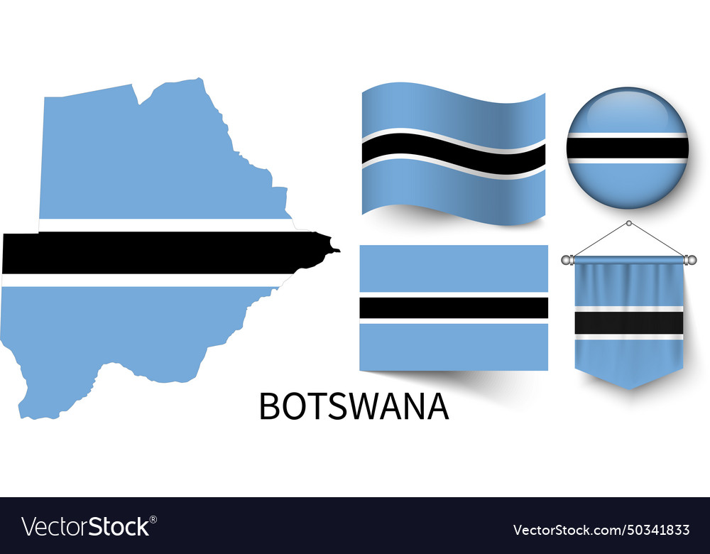 Map of botswana and the various flags Royalty Free Vector