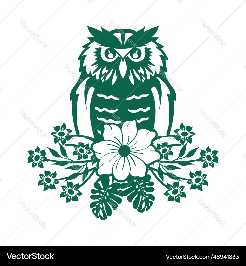 Minimalist owl with wildflower template wisdom Vector Image