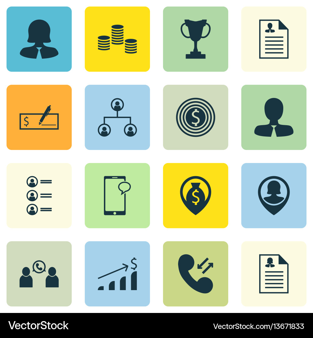 Set of 16 human resources icons includes pin Vector Image