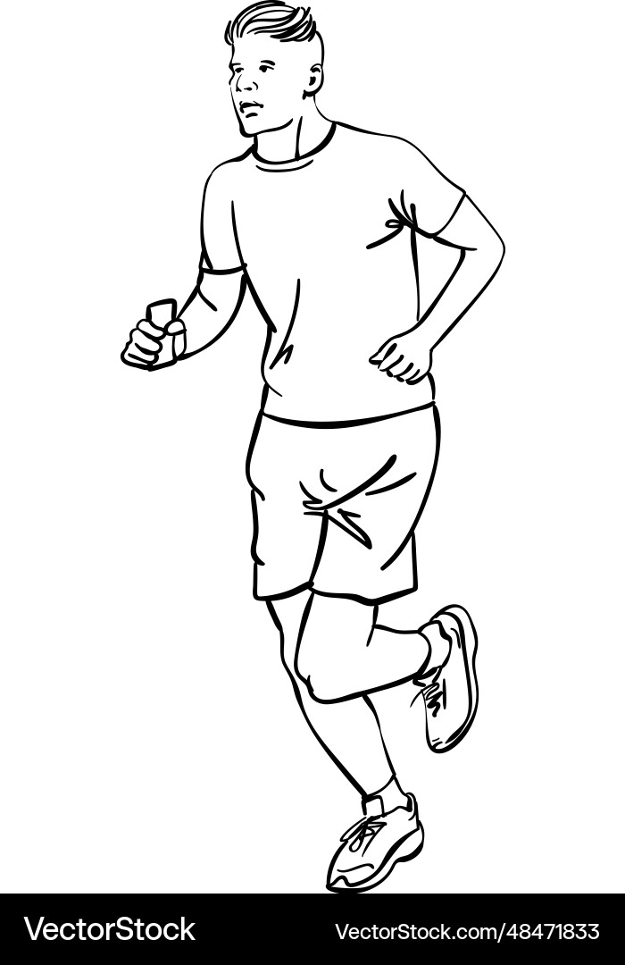 Sketch of running man hand drawn linear Royalty Free Vector