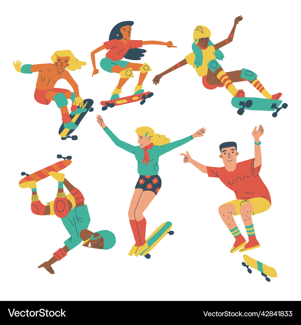 Teenagers skateboarding set Royalty Free Vector Image