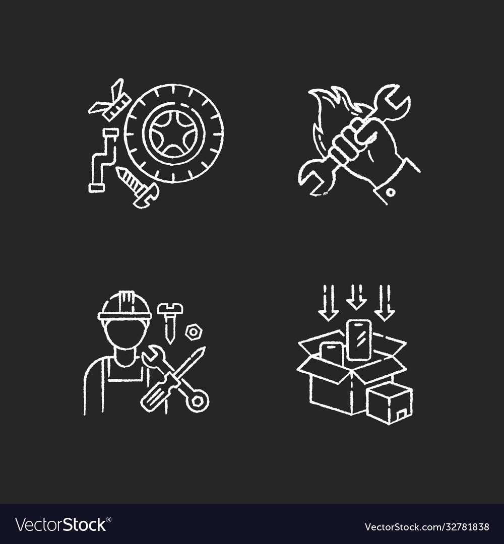Industrial work chalk white icons set on black Vector Image Industrial work chalk white icons set on black Vector Image