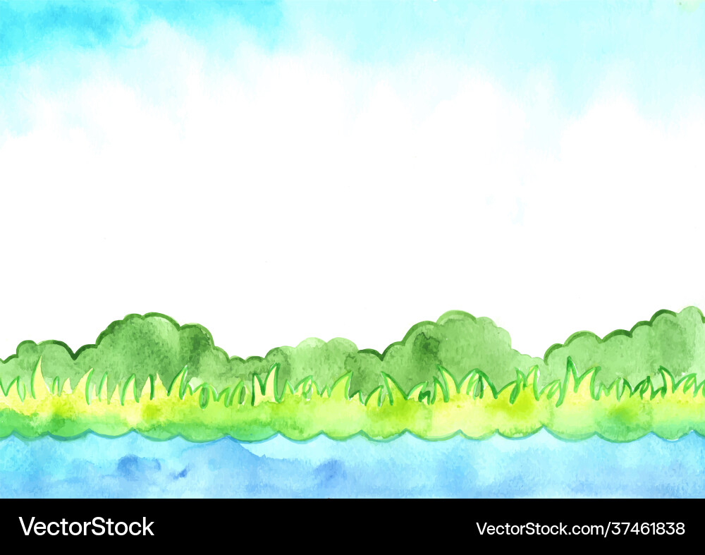 Lakeside landscape watercolor background Vector Image