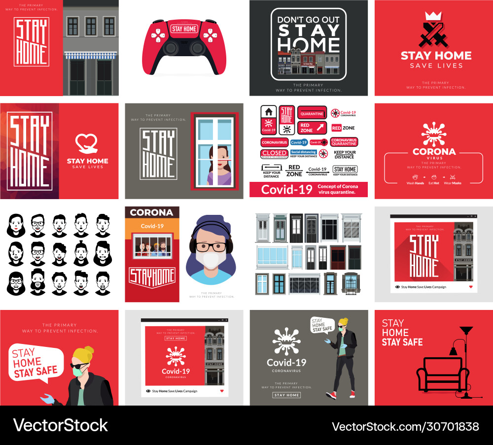 Large set covid-19 coronavirus concept designs Vector Image