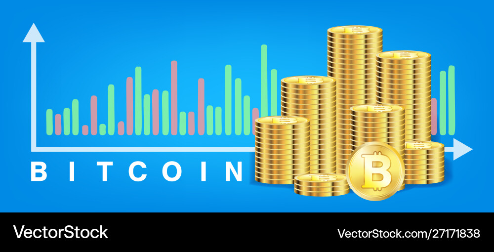 Pile golden bitcoin coins Royalty Free Vector Image